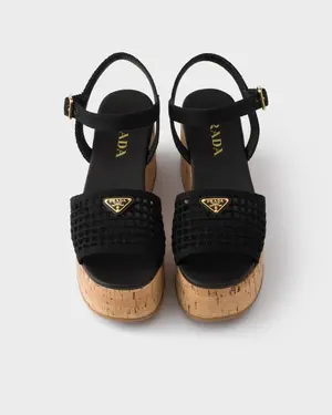 Prada Crochet Wedge Platform Sandals