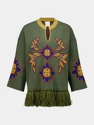 PAULA Jacquard Sweater With Fringes