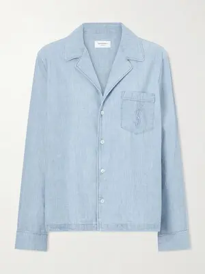 Saint Laurent Cassandre Logo-embroidered Cotton-chambray Shirt