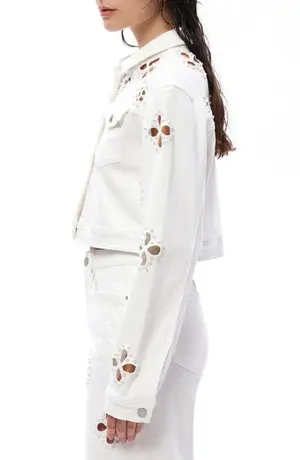 BAYEAS Crop Denim Trucker Jacket - White