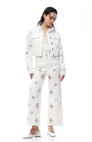 BAYEAS Crop Denim Trucker Jacket - White