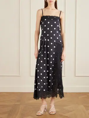 Sportmax Polka-dot Silk Maxi Dress With Lace Trim - Black