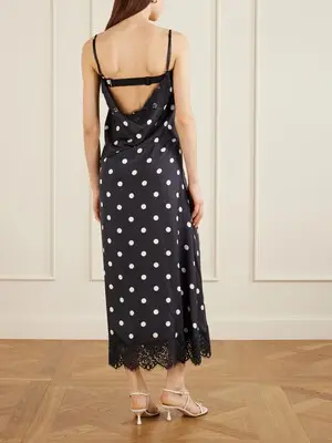 Sportmax Polka-dot Silk Maxi Dress With Lace Trim - Black