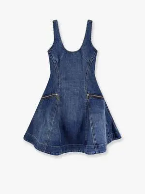 SELF-PORTRAIT Flared Denim Mini Dress