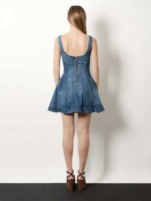 SELF-PORTRAIT Flared Denim Mini Dress