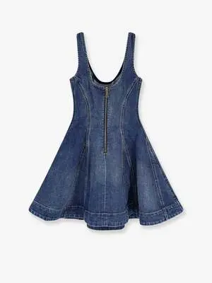 SELF-PORTRAIT Flared Denim Mini Dress