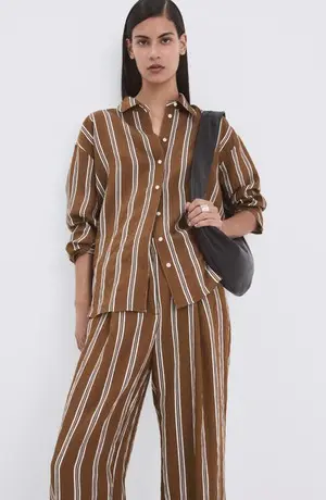 Mango Striped Straight-leg Trousers - Brown