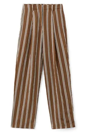 Mango Striped Straight-leg Trousers - Brown