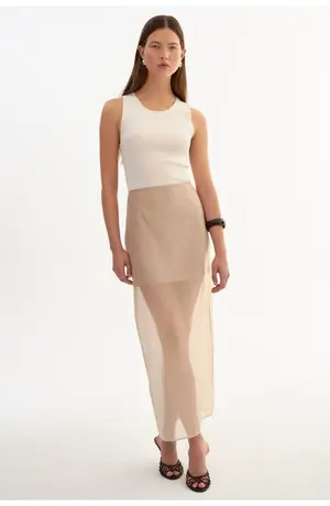 LAMARQUE Sheer Flowy Skirt - Beige