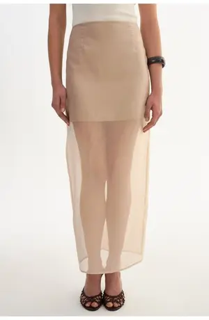 LAMARQUE Sheer Flowy Skirt - Beige