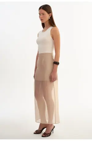 LAMARQUE Sheer Flowy Skirt - Beige