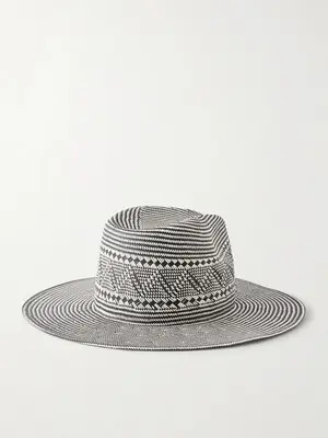 Ruslan Baginskiy Striped Straw Fedora - Black