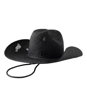 Ruslan Baginskiy Cowboy Distressed Leather-trimmed Embroidered Straw Hat - Black