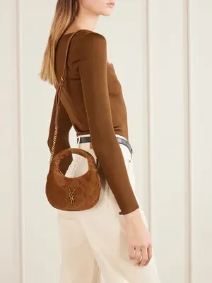 Saint Laurent Icarino Mini Matelassé Suede Shoulder Bag - Brown