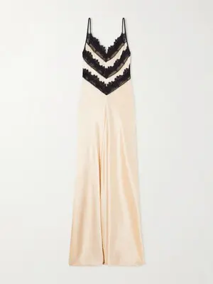 RODARTE Lace-trimmed Silk Gown - Neutrals