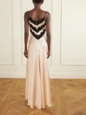 RODARTE Lace-trimmed Silk Gown - Neutrals