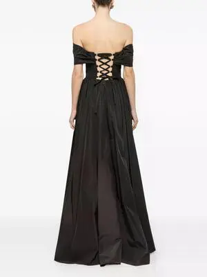 NISSA Floral-appliqué Taffeta Maxi Dress - Black