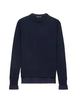 Prada Cashmere Crew Neck Sweater With Logo Detail - Blue