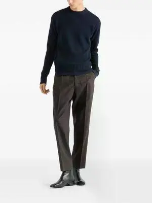 Prada Cashmere Crew Neck Sweater With Logo Detail - Blue