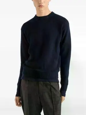 Prada Cashmere Crew Neck Sweater With Logo Detail - Blue