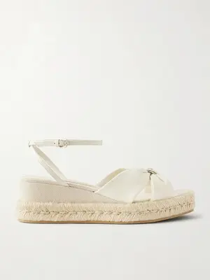JIMMY CHOO Aella 60 Leather Wedge Sandals - Neutrals