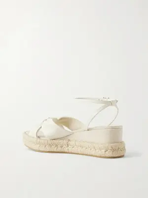 JIMMY CHOO Aella 60 Leather Wedge Sandals - Neutrals