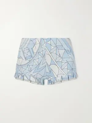 Emilio Pucci Pleated Printed Cotton-jersey Shorts - Blue