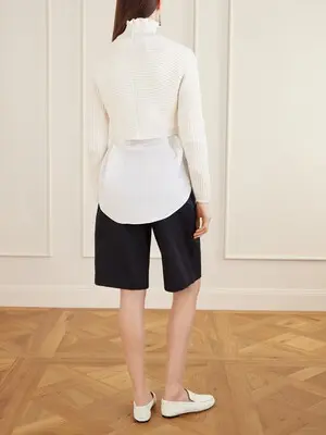 Max Mara Campo Ruffled Ribbed-knit Cotton Sweater - White
