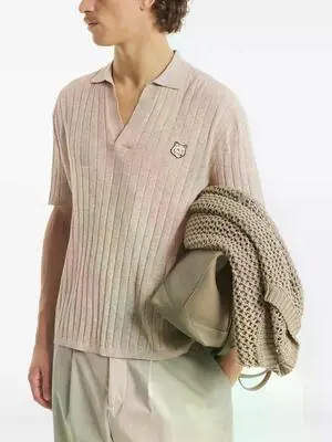 Maison Kitsuné Embroidered Ribbed Polo Shirt - Neutrals