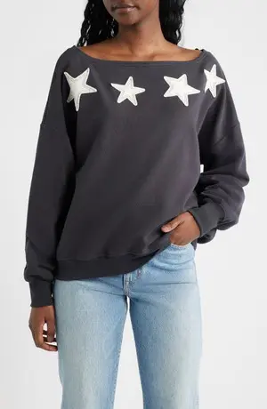 VINYL ICONS Star Appliqué Off-the-shoulder Sweatshirt