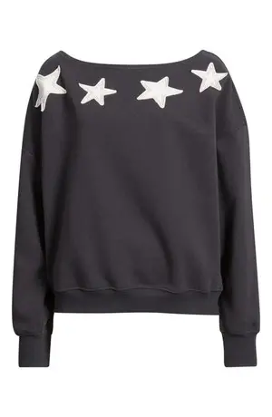 VINYL ICONS Star Appliqué Off-the-shoulder Sweatshirt