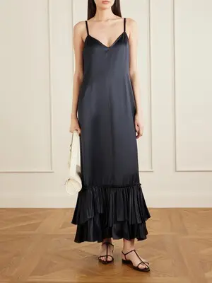 JIL SANDER Silk-blend Satin Maxi Dress - Black