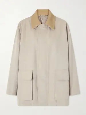 Auralee Leather-trimmed Wool-canvas Jacket - Gray
