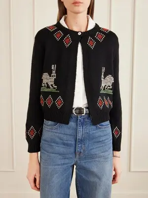 BODE Bunny Jacquard-knit Wool Cardigan - Black
