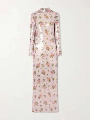 Brandon Maxwell Floral-print Sequined Crepe Gown