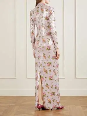 Brandon Maxwell Floral-print Sequined Crepe Gown
