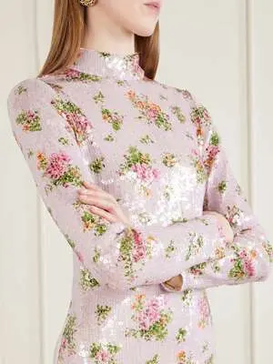 Brandon Maxwell Floral-print Sequined Crepe Gown