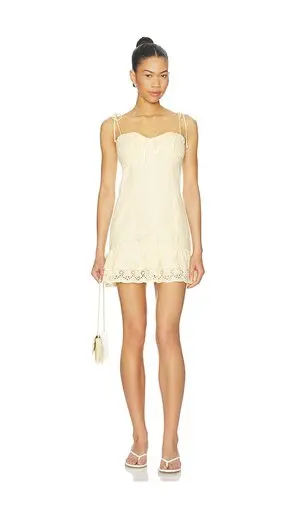 Astr The Label Eyelet Linen Mini Dress - Lemon