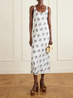 Alix Of Bohemia Adele Mist Quatre Floral Silk Midi Dress - Neutrals