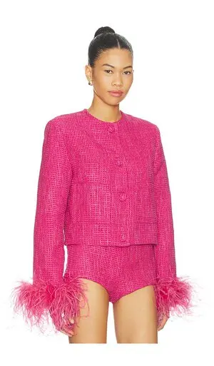 MILKWHITE Tweed Jacket With Feather Trim