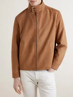 Canali Suede Harrington Jacket - Brown