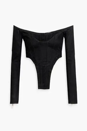 Balmain Off-the-shoulder Asymmetric Denim Top
