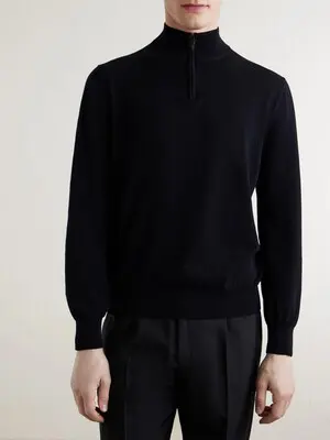 Canali Cotton Half-zip Sweater - Black
