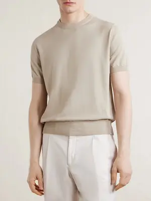 Canali Knitted Cotton T-shirt - Neutrals