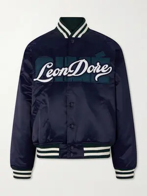 Aimé Leon Dore Logo-embroidered Satin Varsity Jacket - Blue