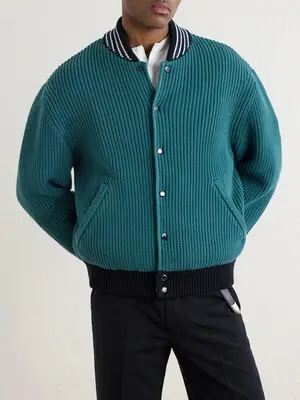 Aimé Leon Dore Reversible Knitted Cotton-blend Bomber Jacket
