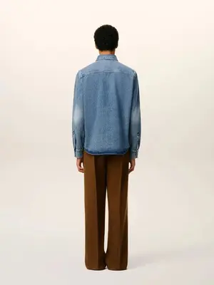 AMI Paris Used Cotton Button-down De Coeur Shirt - Blue