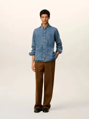 AMI Paris Used Cotton Button-down De Coeur Shirt - Blue