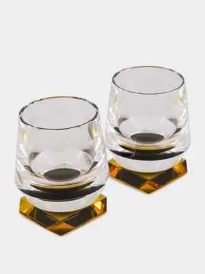 REFLECTIONS COPENHAGEN Whimsy Amber Whisky Set Of 2 Glasses - Orange