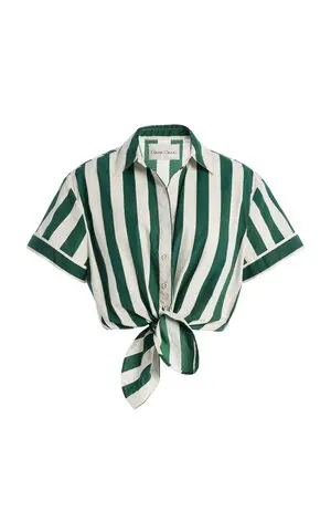 Cara Cara Asbury Striped Cotton Cropped Shirt With Front Tie Bow - Stripe